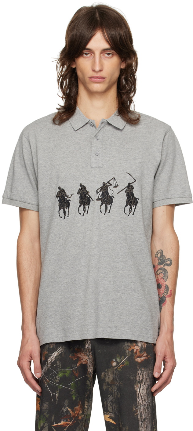 Praying Gray Embroidered Horsemen Polo Praying