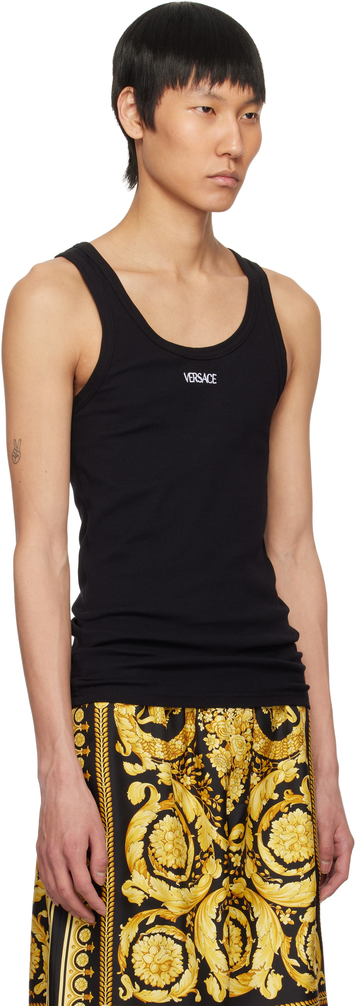 Versace Underwear Black Logo Ribbed Tank Top Versace Underwear