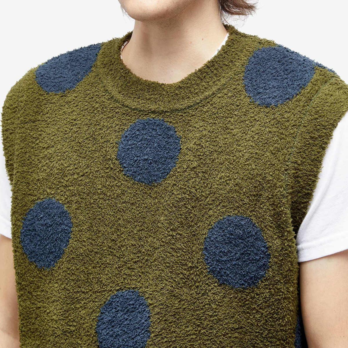 Brain Dead Men's Teddy Fur Dot Crew Knit Vest in Olive Brain Dead
