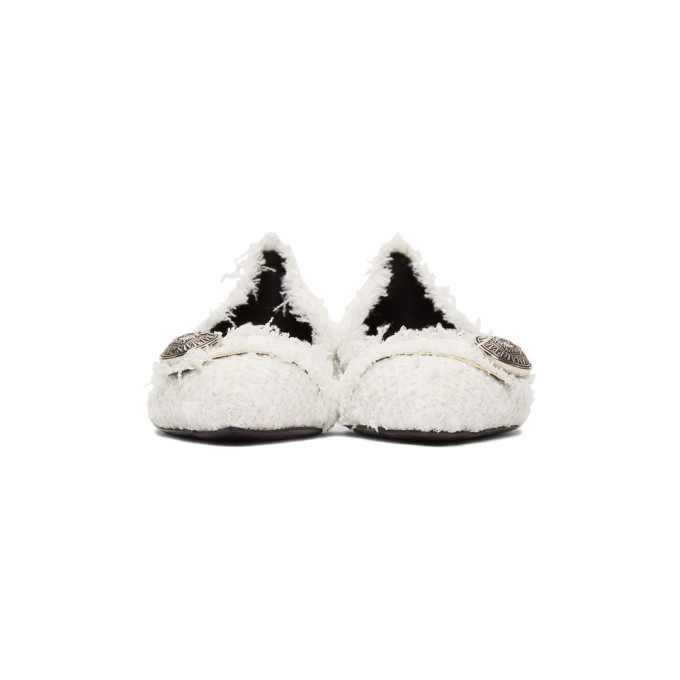 Balmain White Tweed Jolie Ballerina Flats Balmain