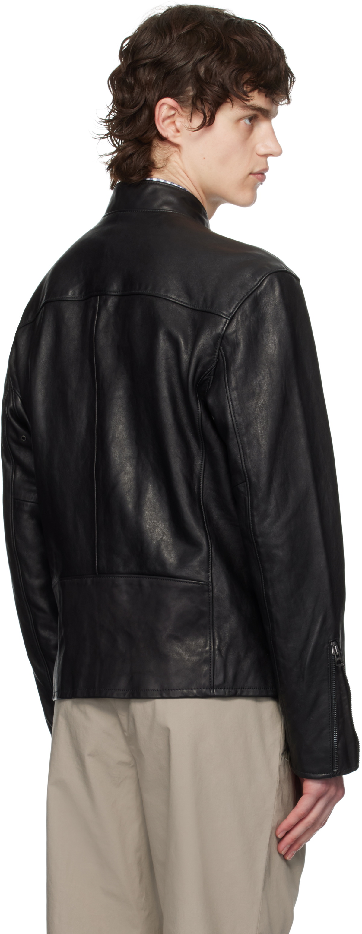 Polo Ralph Lauren Black Café Racer Leather Jacket Polo Ralph Lauren