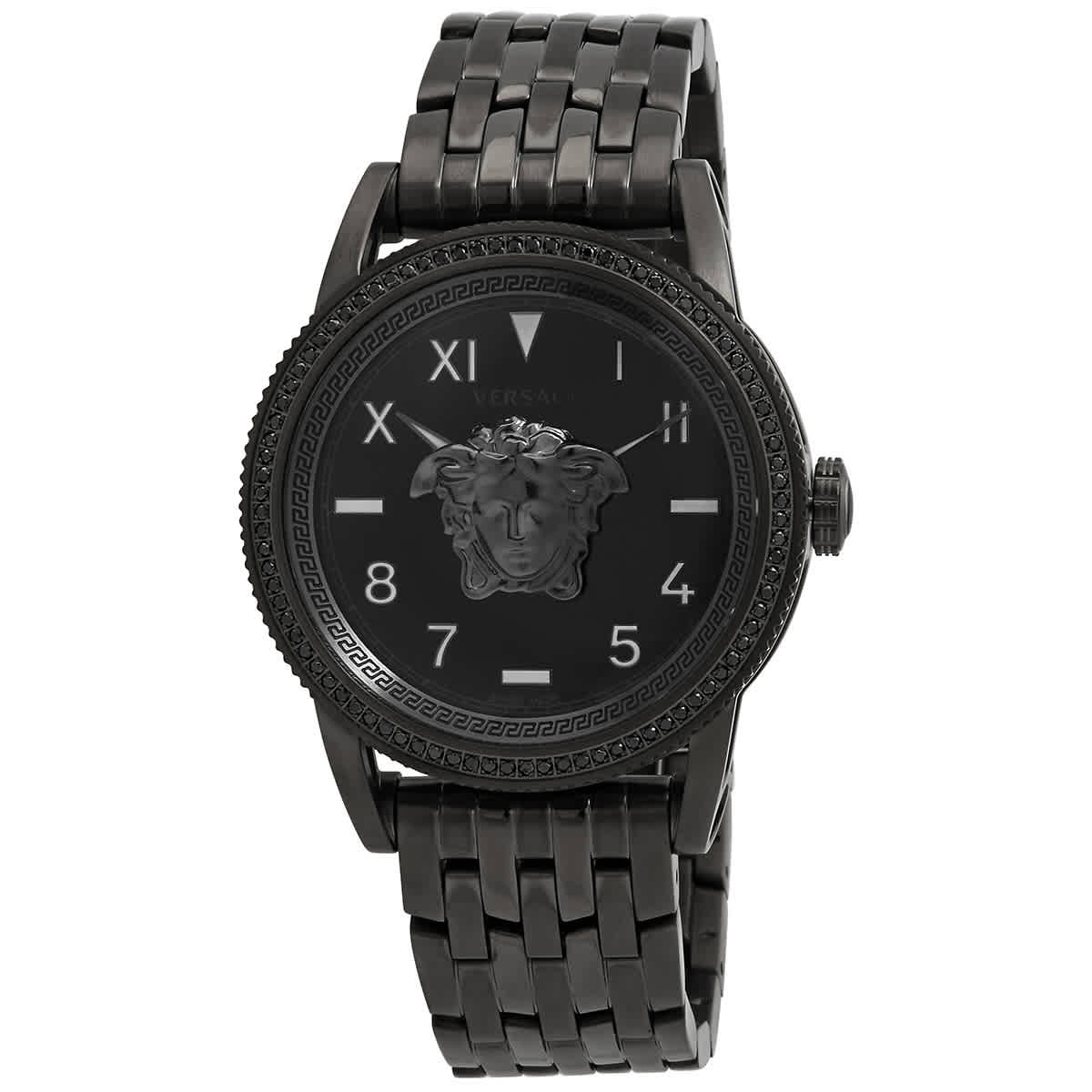 Versace V-Palazzo Quartz Diamond Black Dial Mens Watch VE2V00922 Versace