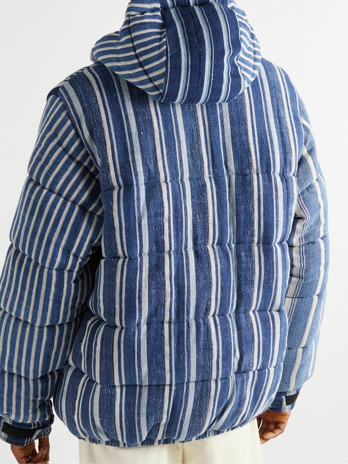 Monitaly - Padded Quilted Striped Denim Parka - Blue Monitaly