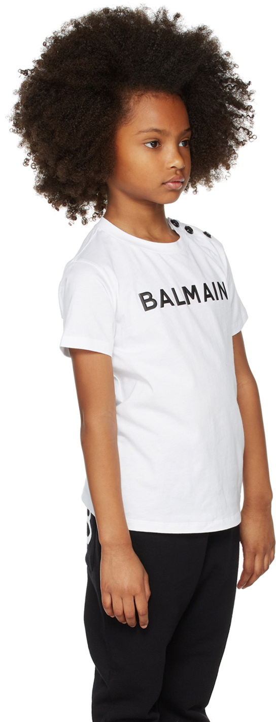 Balmain Kids White Logo Button T-Shirt Balmain