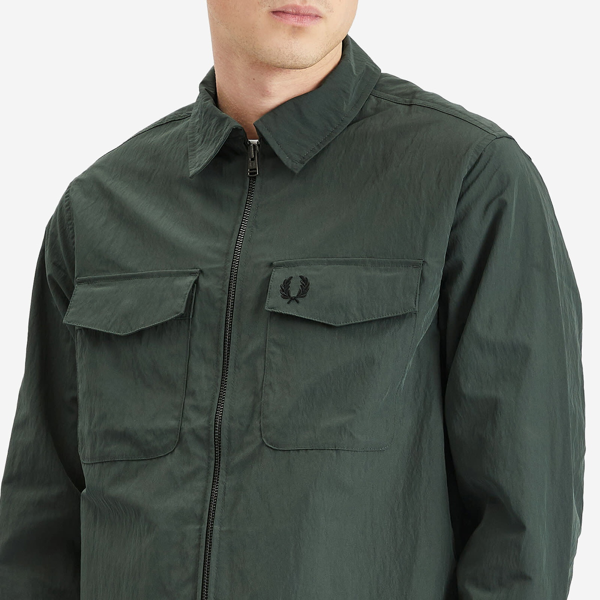Fred Perry Men's Zip Through Overshirt in Court Green Fred Perry