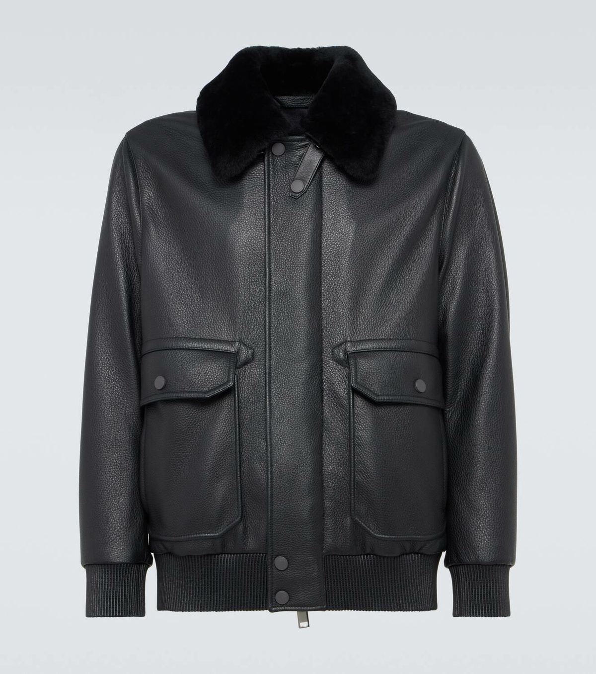 Brioni Shearling-trimmed leather bomber jacket Brioni