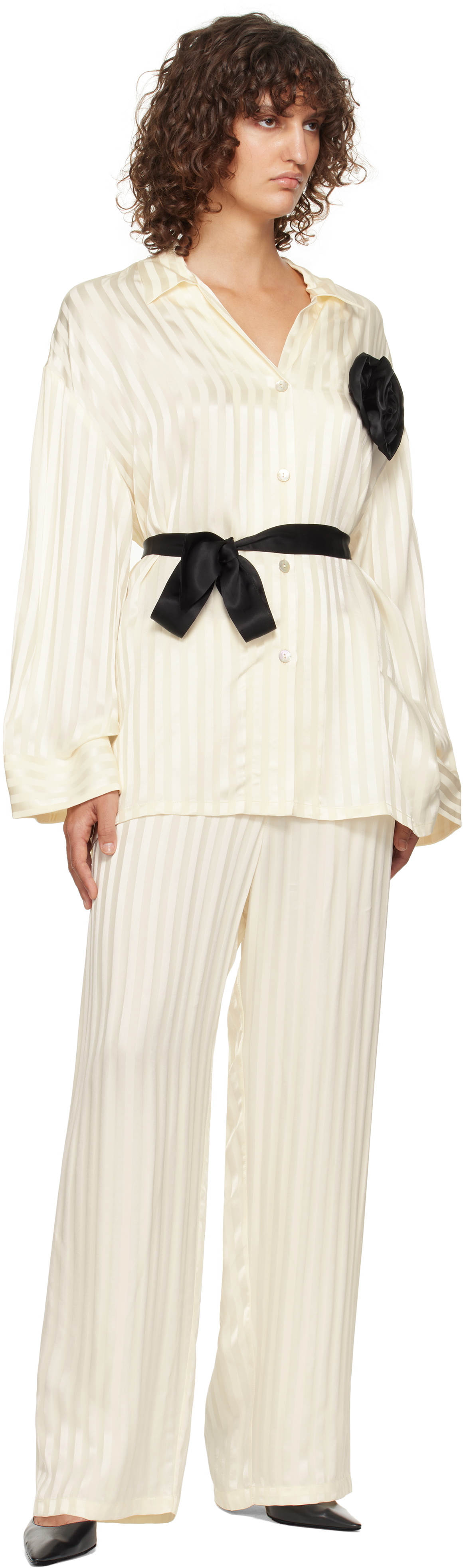 Sleeper Off-White Rose Oversized Satin Pyjama Set Sleeper