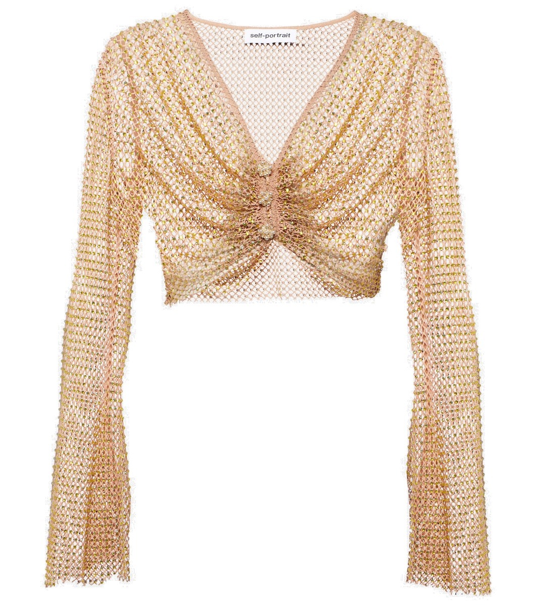 Self-Portrait Embellished mesh crop top Self-Portrait