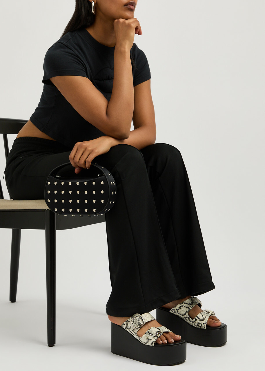 Coperni Python-effect Leather Platform Wedge Sliders Black And White ...