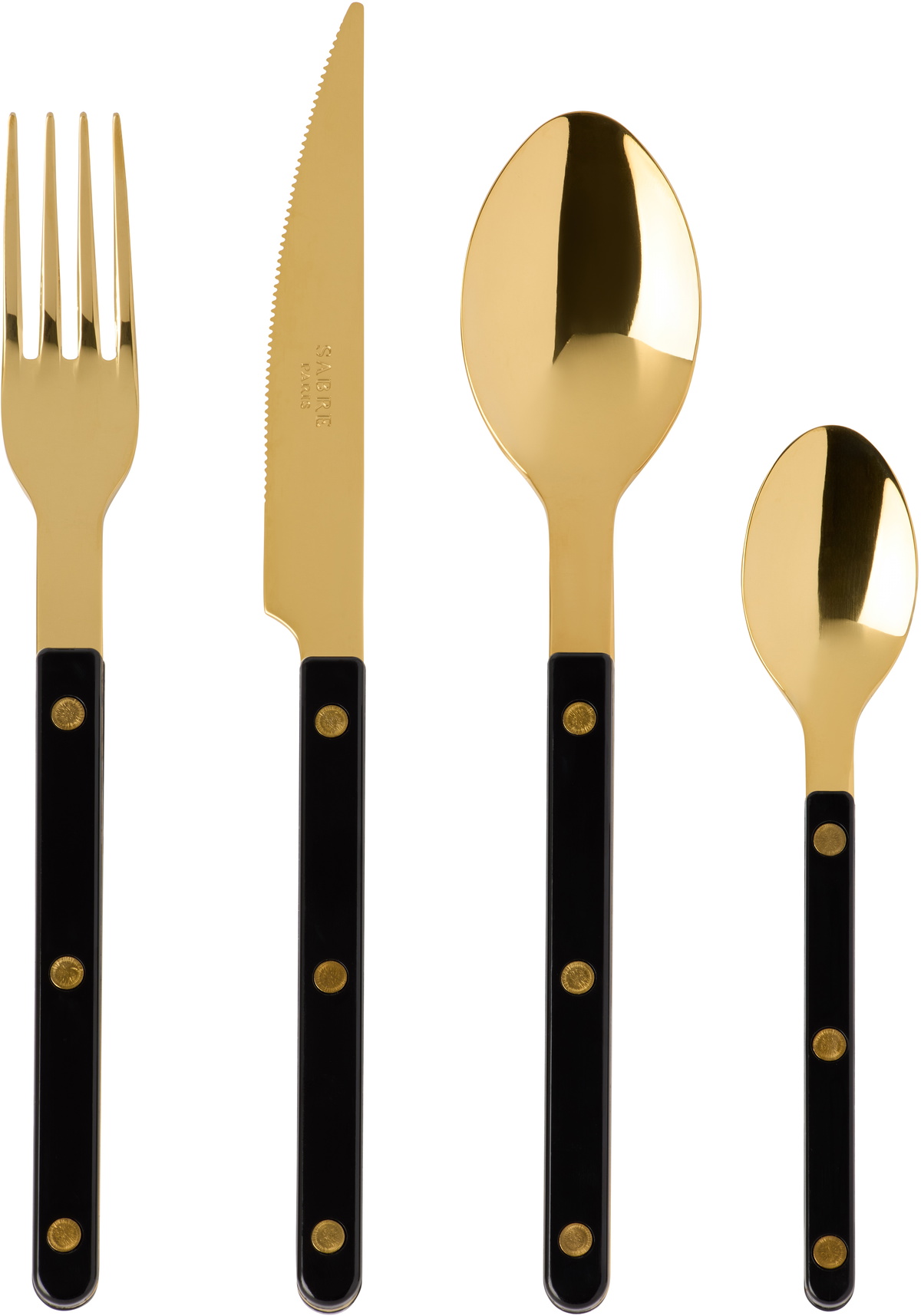 Sabre Gold & Black Bistrot Solid Flatware Set, 4 pcs Sabre