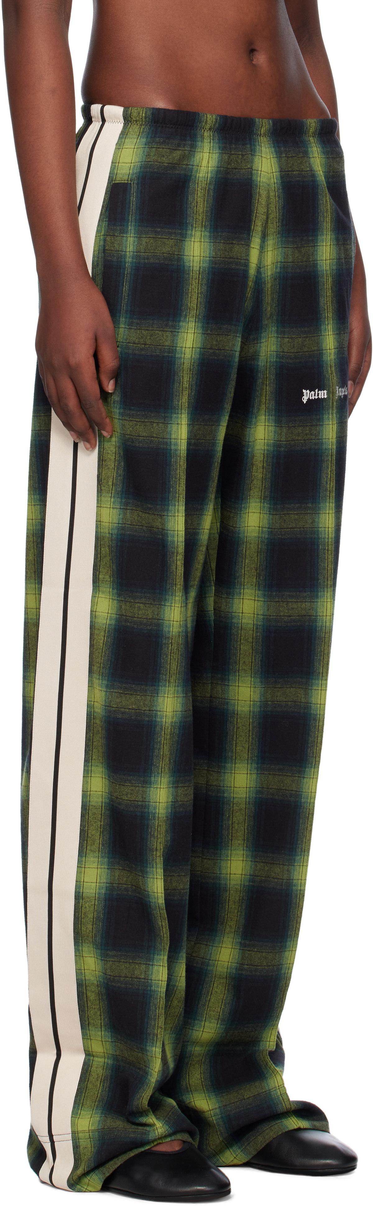 Palm Angels Green Checked Track Pants Palm Angels
