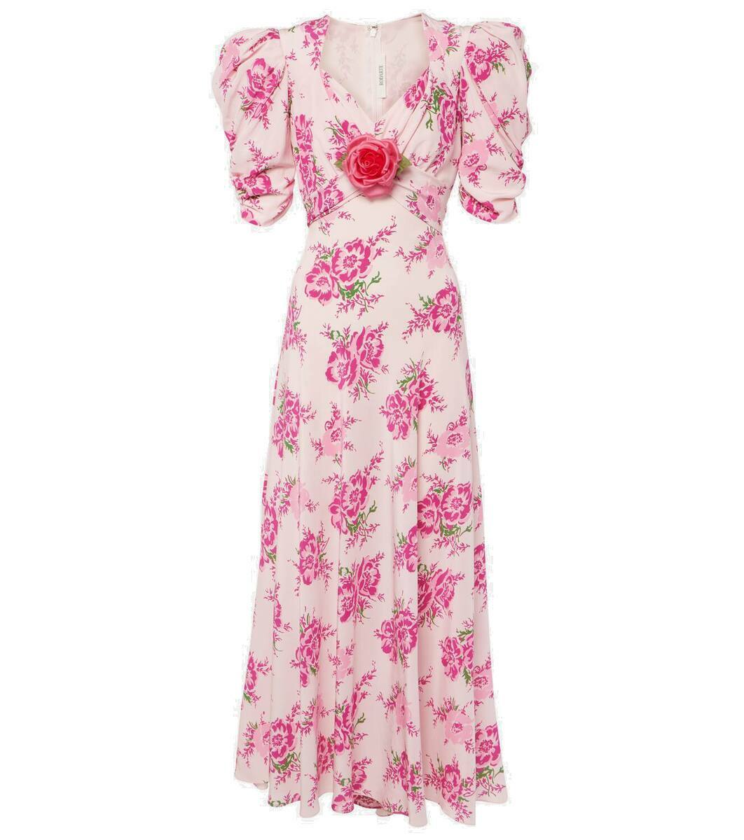 Rodarte Floral-appliqué puff-sleeve silk gown Rodarte