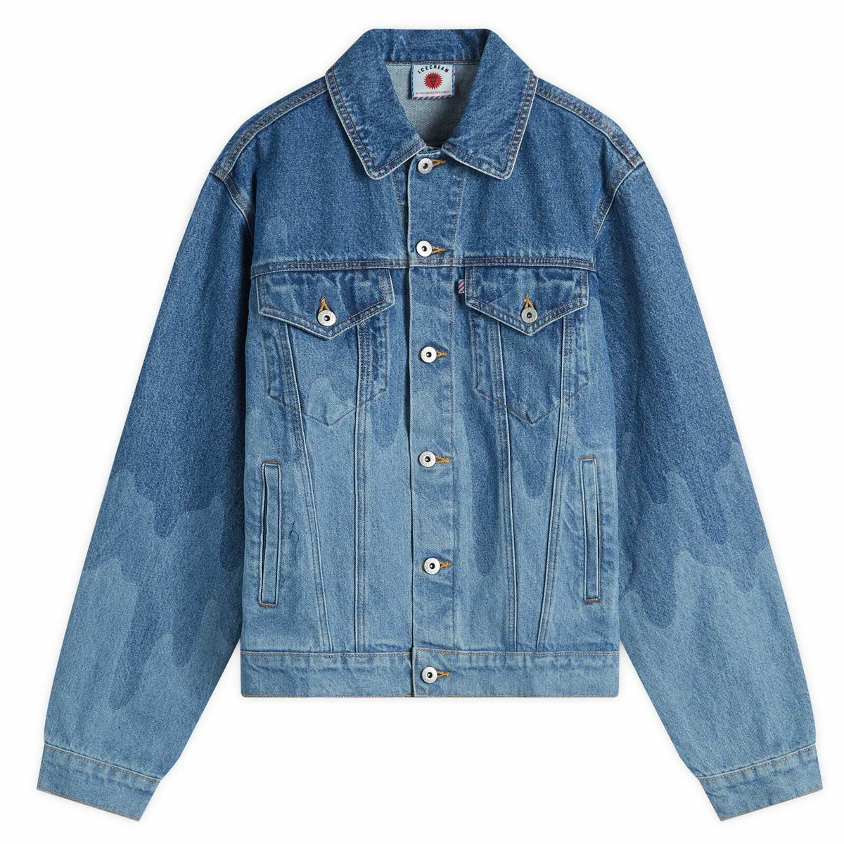ICECREAM Men's Drip Denim Trucker Jacket in Mid Wash Blue ICECREAM