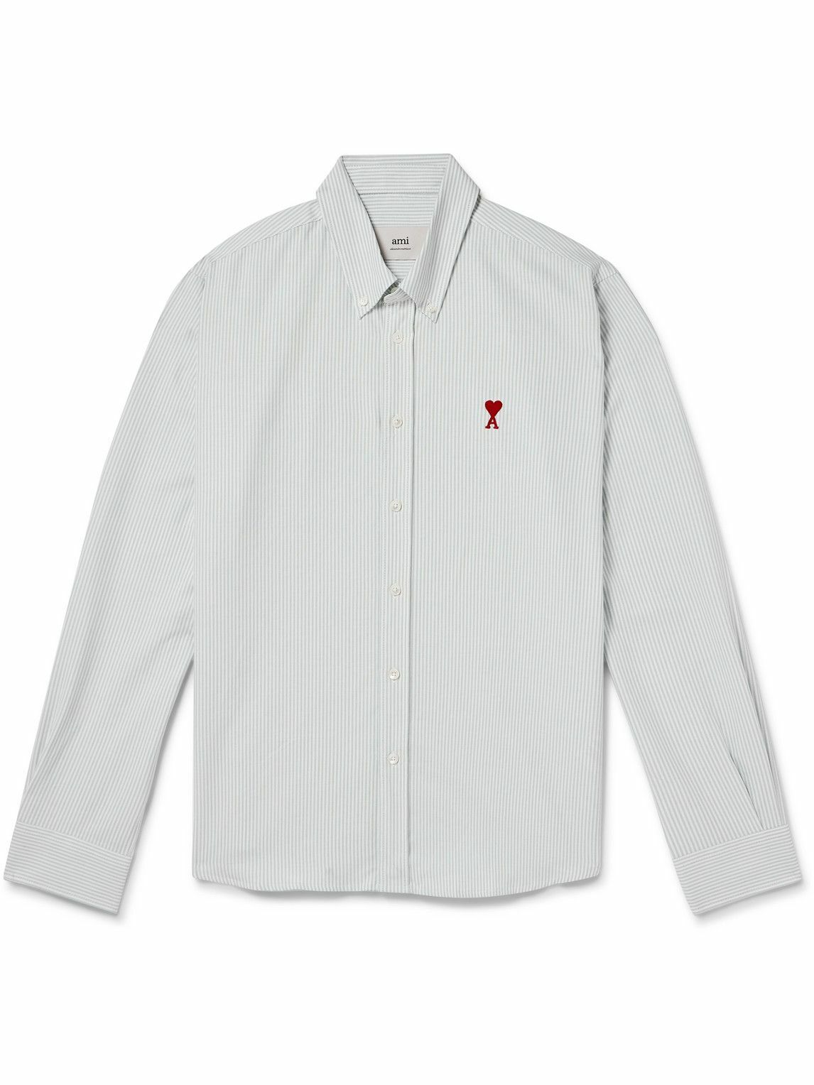 AMI PARIS - Button-Down Collar Logo-Embroidered Striped Cotton Oxford ...