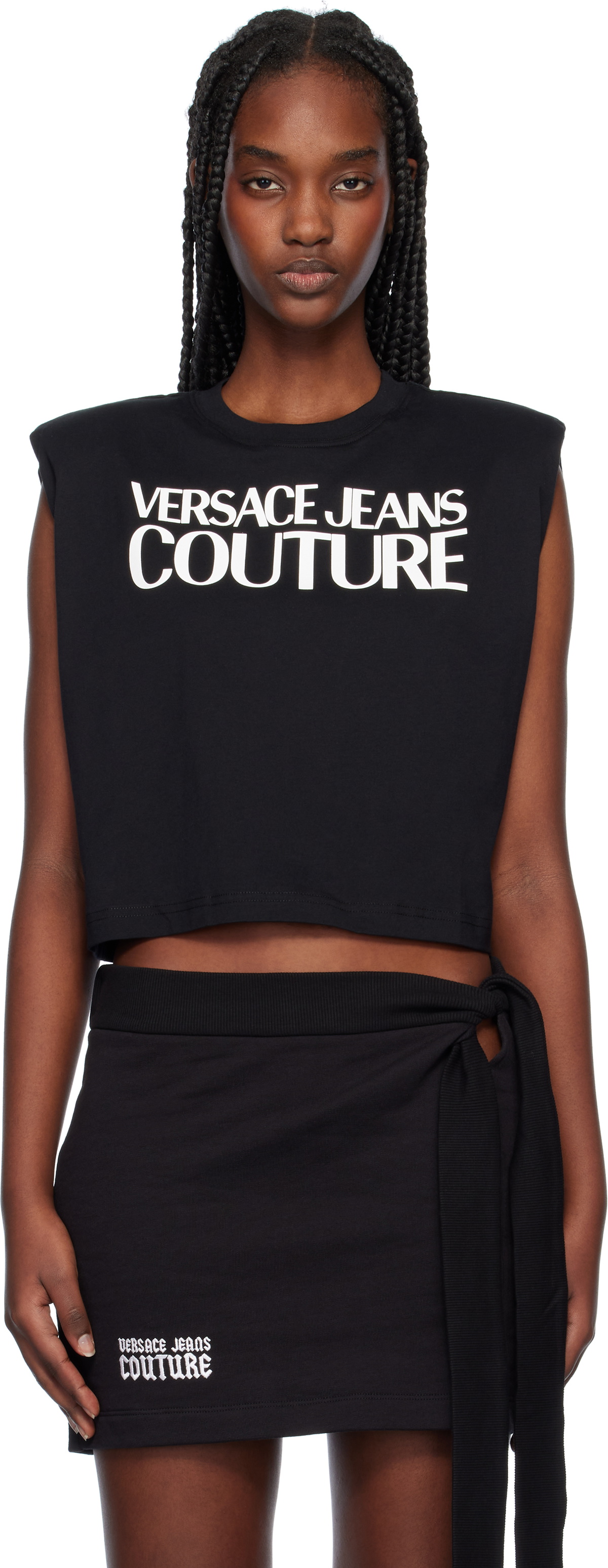 Versace Jeans Couture Black Logo Crop Tank Top Versace