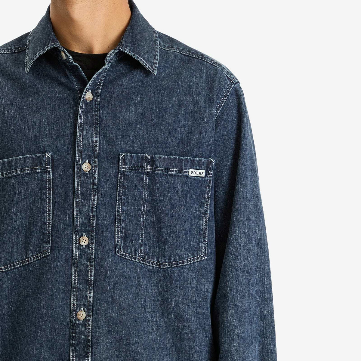 Polar Skate Co. Men's Mike Denim Shirt in Washed Blue Polar Skate Co.