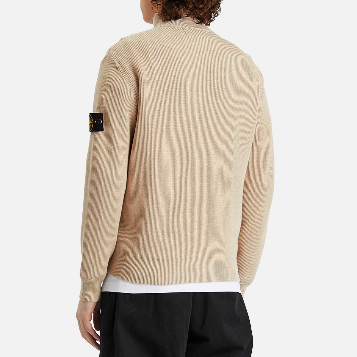 Stone Island Men's Ribbed Cotton Full Zip Cardigan in Desert Stone Island