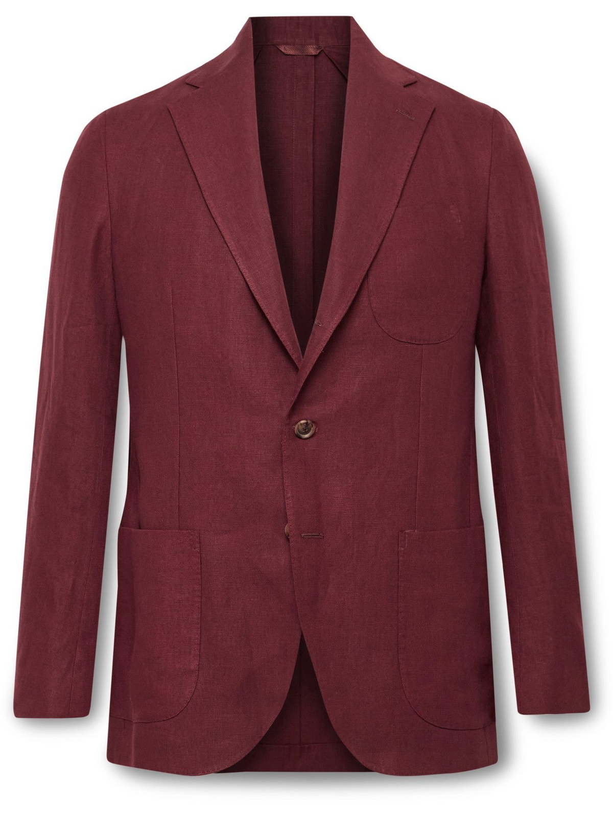 DE PETRILLO - Unstructured Linen Suit Jacket - Burgundy De Petrillo