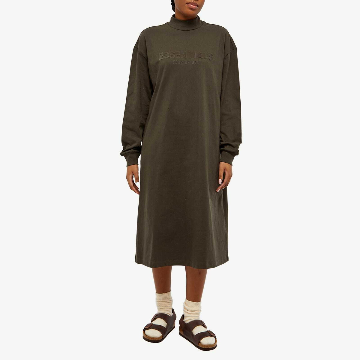 Fear of God ESSENTIALS Women's Long Sleeve Logo Dress in Off Black Fear ...