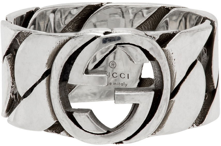 Gucci Silver Thin Chain Interlocking G Ring Gucci