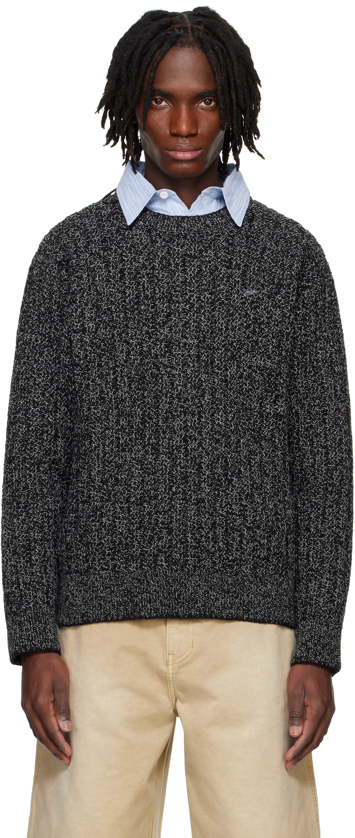 Solid Homme Gray Round Neck Stitch Knit Sweater Solid Homme