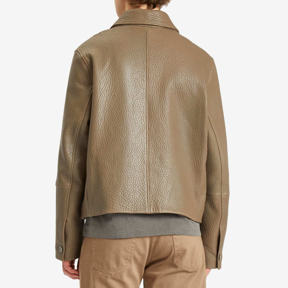 AMI Paris Men's Leather Buttoned Jacket in Smoke Grey AMI