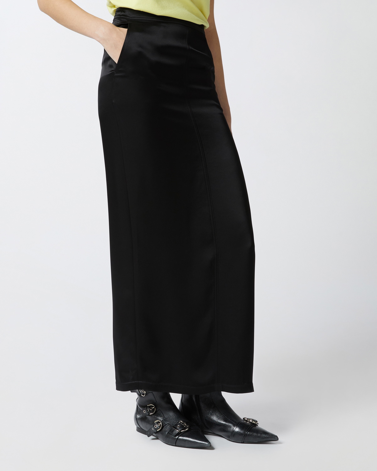 Pinko Long Satin Skirt With Rear Slit Limo Black Pinko