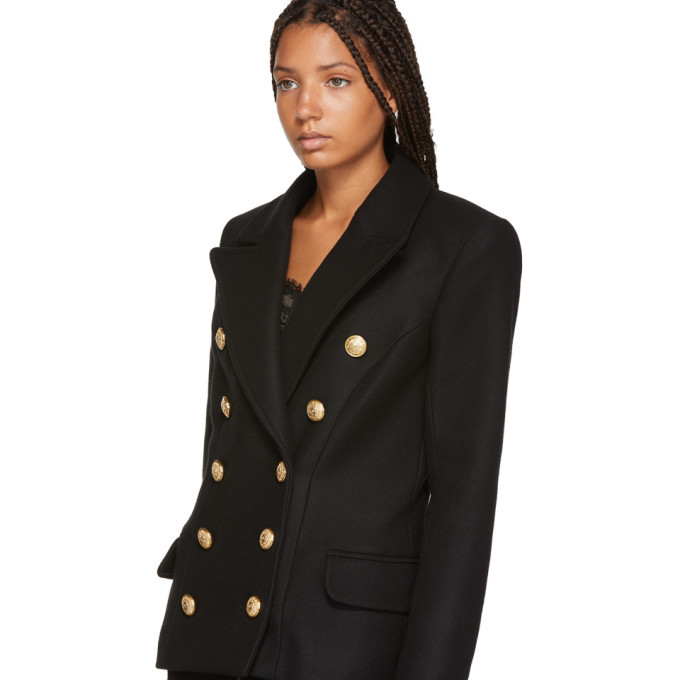Balmain Black Wool and Cashmere Double-Breasted Jacket Balmain