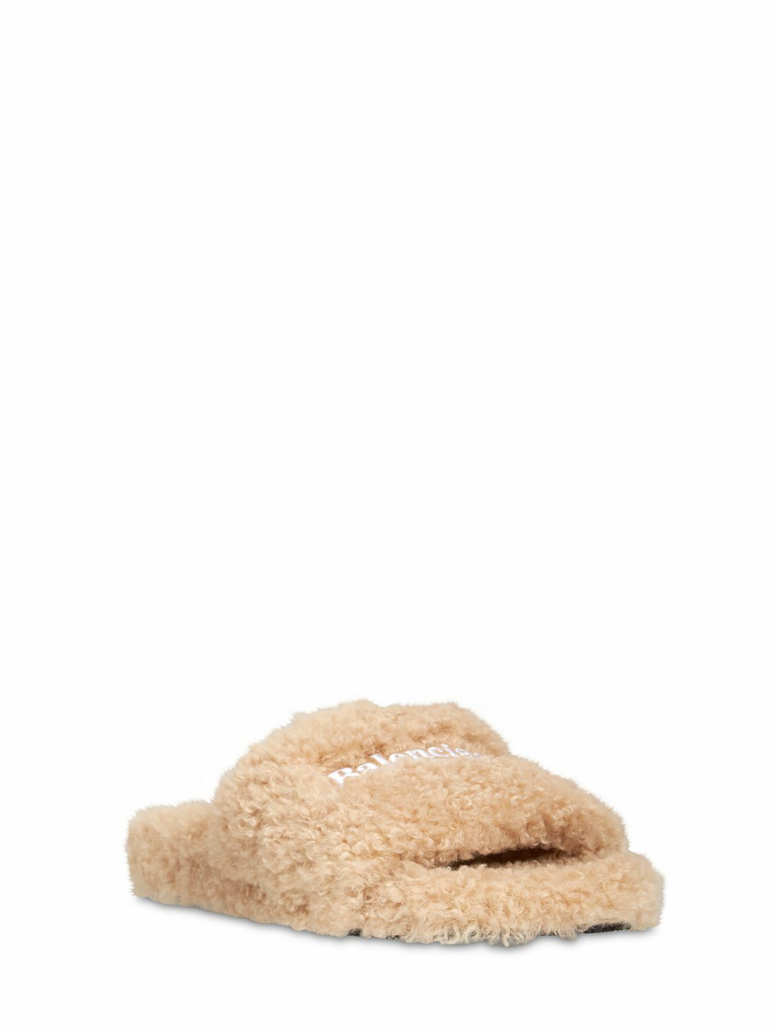 BALENCIAGA - 10mm Furry Faux Shearling Slide Sandals Balenciaga