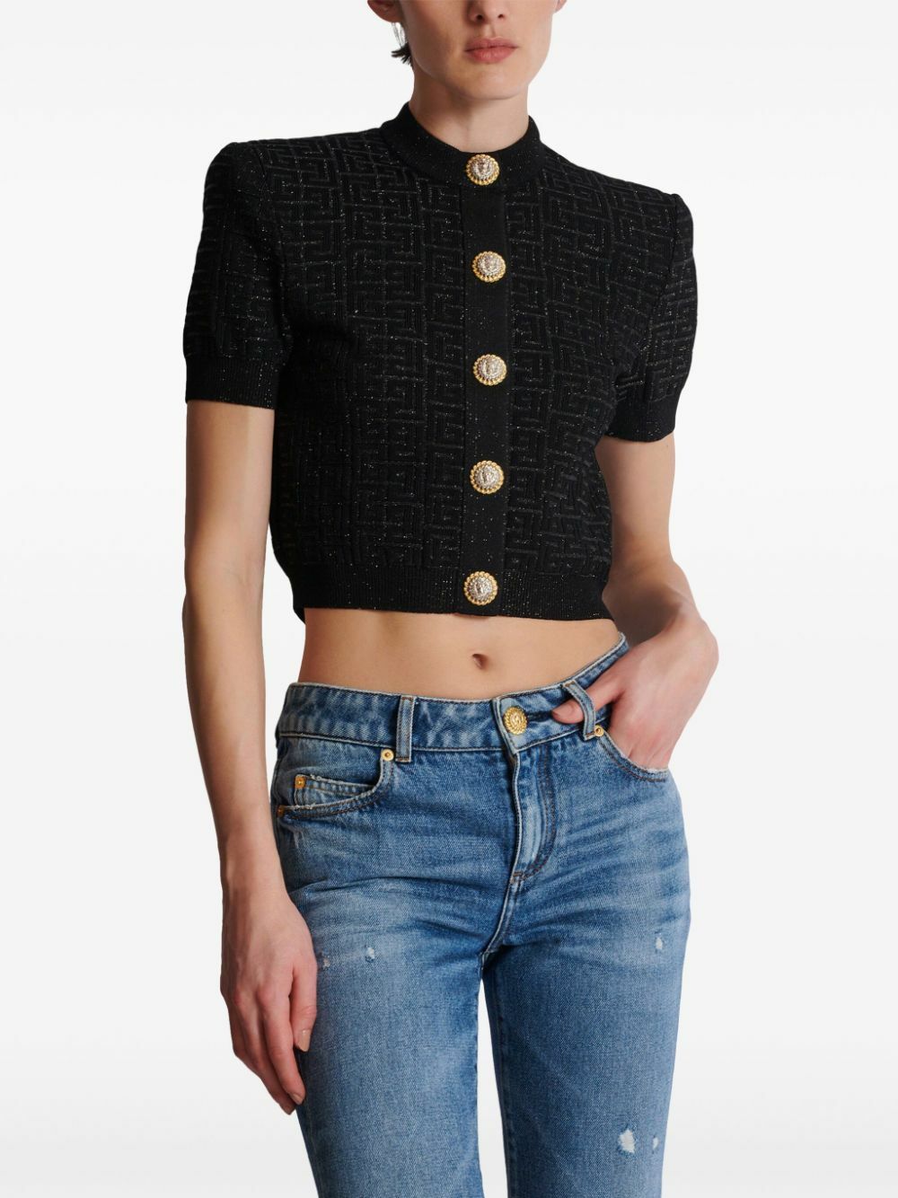 BALMAIN - Monogram Cropped Cardigan Balmain
