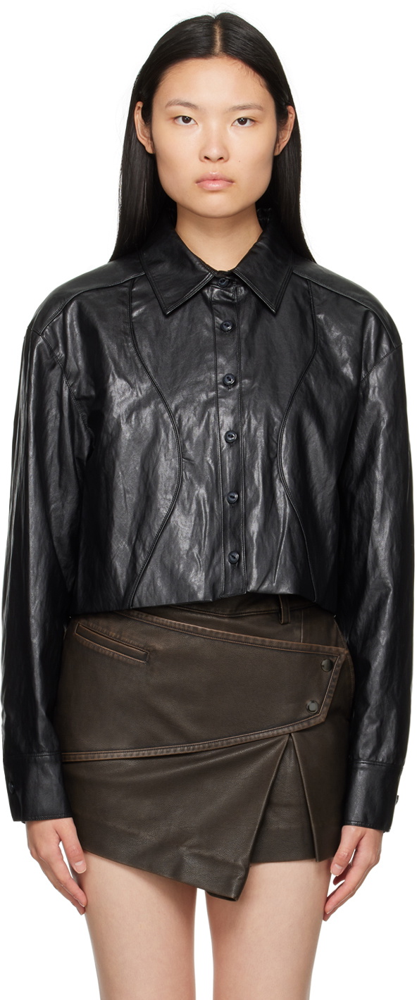 Kijun Black Button Faux-Leather Shirt Kijun