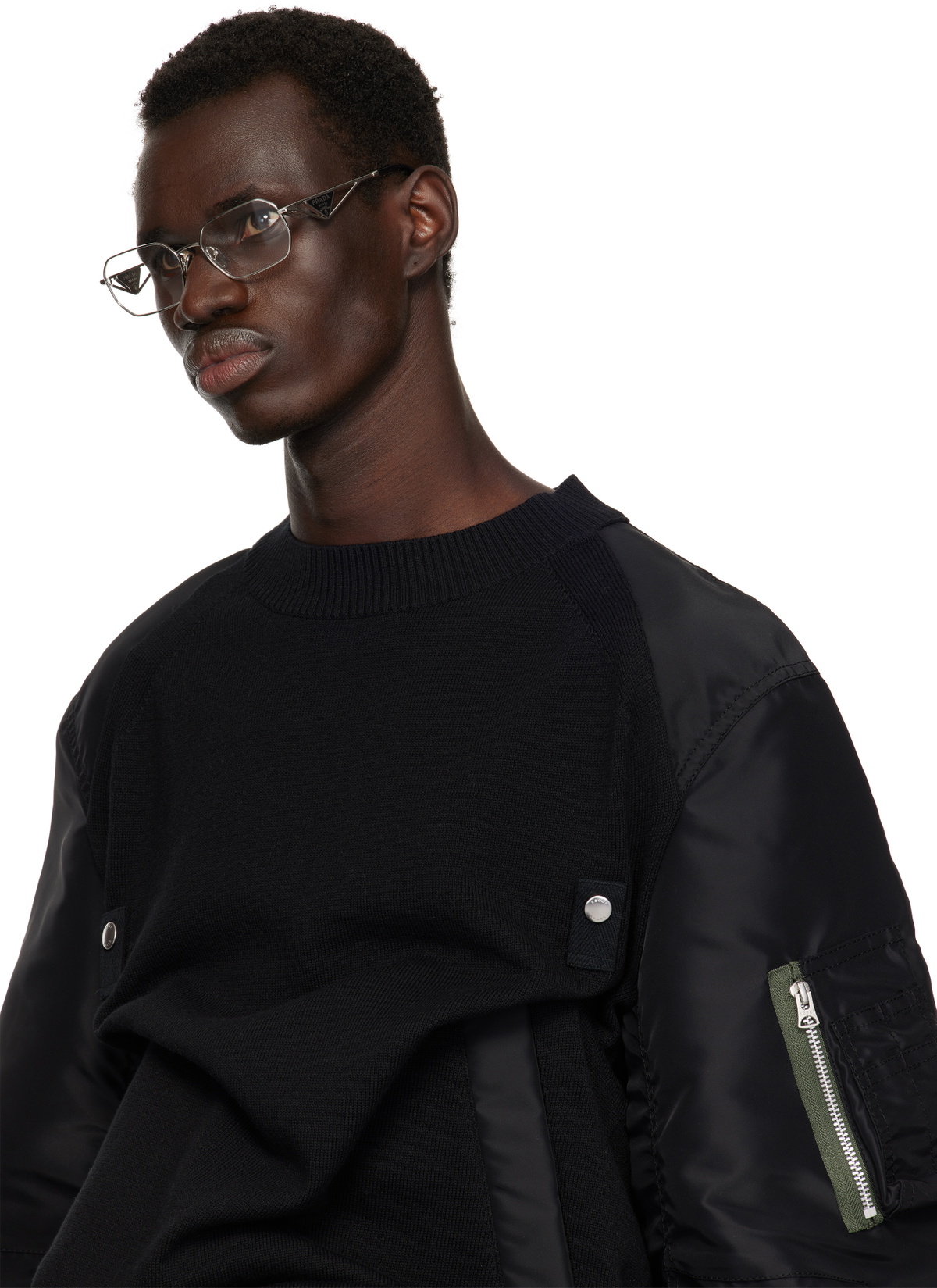 Prada Eyewear Silver & Black Hexagonal Glasses Prada