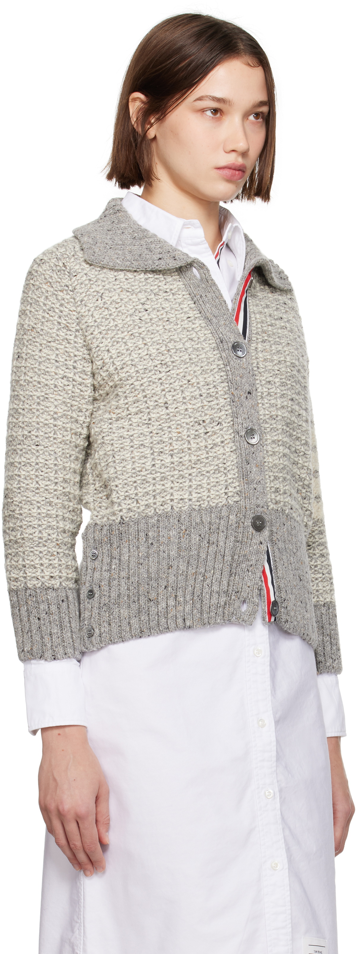 Thom Browne Gray Tuck Stitch 4-Bar Raglan Cardigan Thom Browne