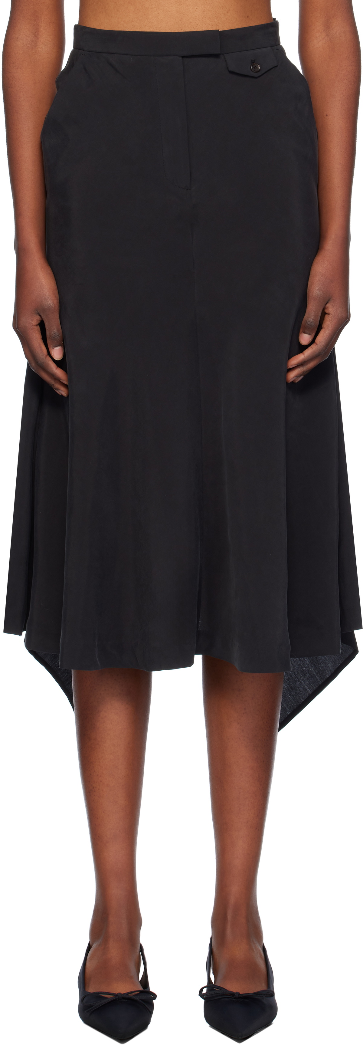 Pushbutton Black Flared Back Mermaid Midi Skirt Pushbutton