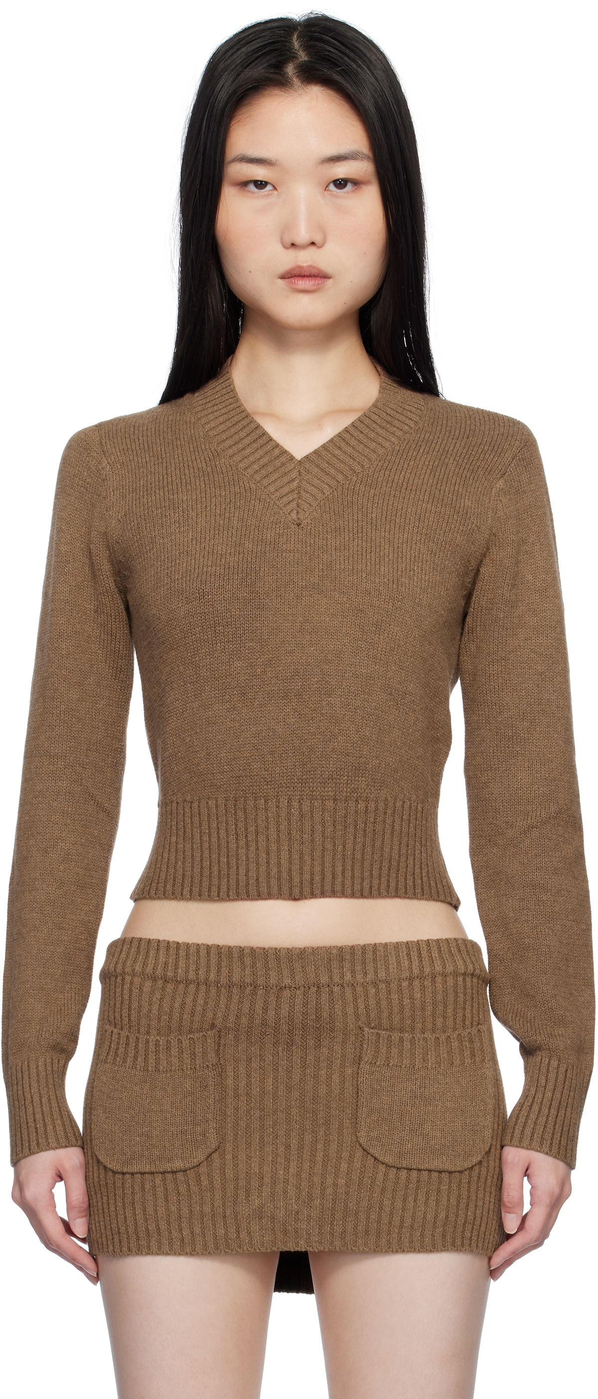 Frankies Bikinis Brown Rowe V Neck Knit Sweater Frankies Bikinis