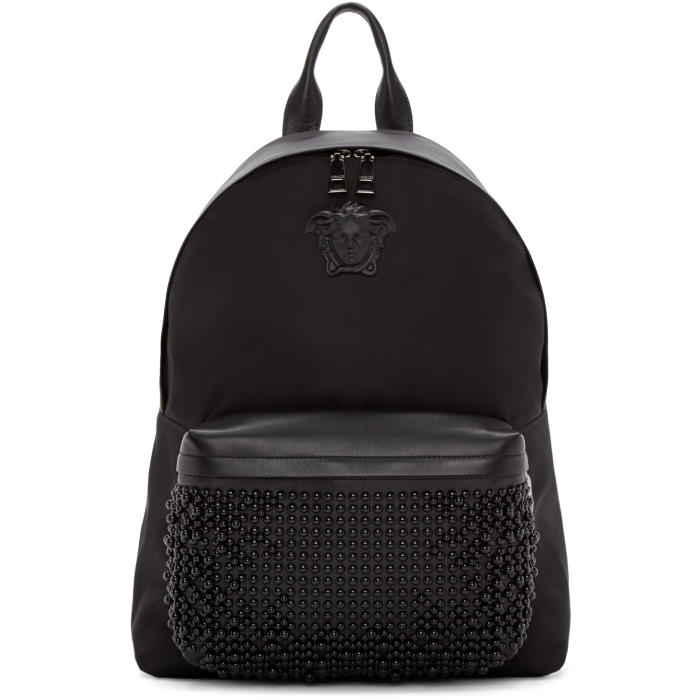 Versace Black Nylon Studded Backpack Versace