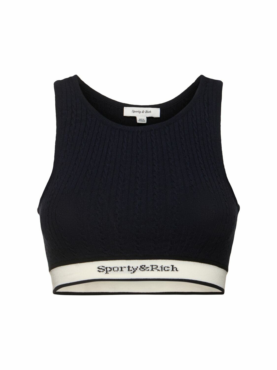 SPORTY & RICH Serif Logo Cable Knit Tank Top Sporty & Rich