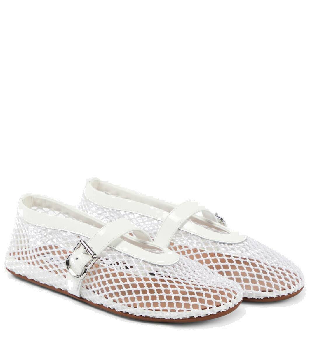 Alaïa Leather-trimmed fishnet ballet flats ALAÏA