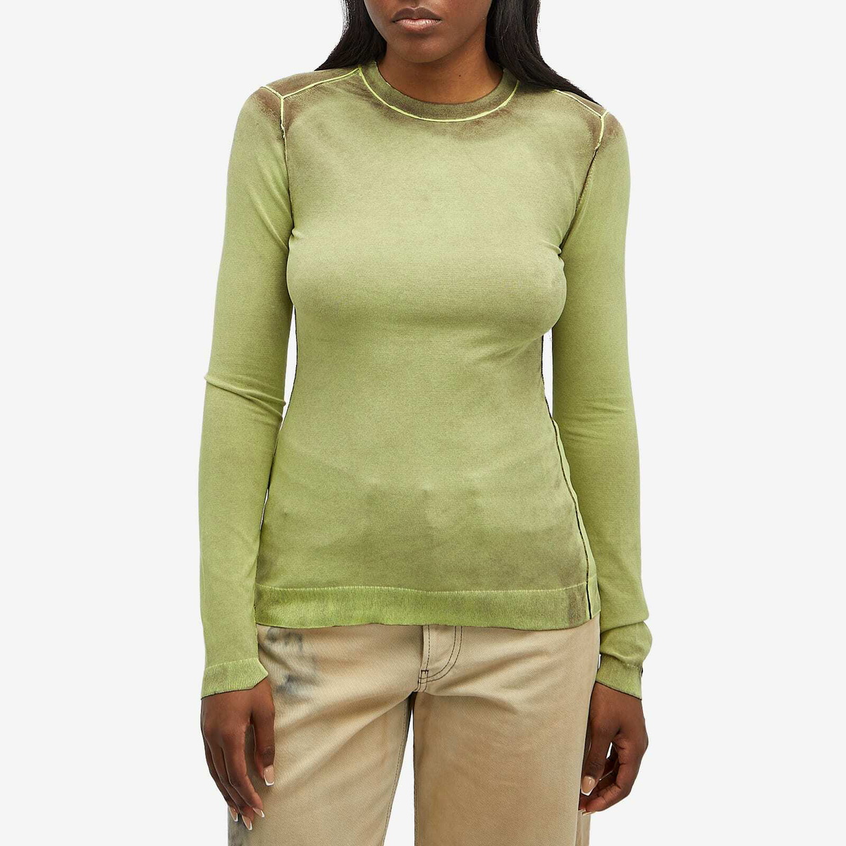 Acne Studios Women's Fitted Logo Knit Top in Lime Green Acne Studios