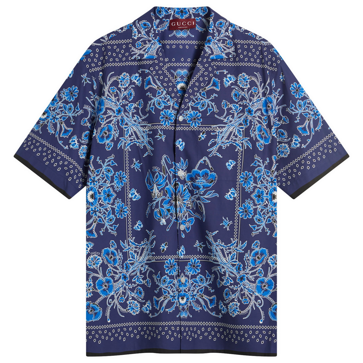 Gucci Men's Flower Bandana Print Shirt in Blue Gucci