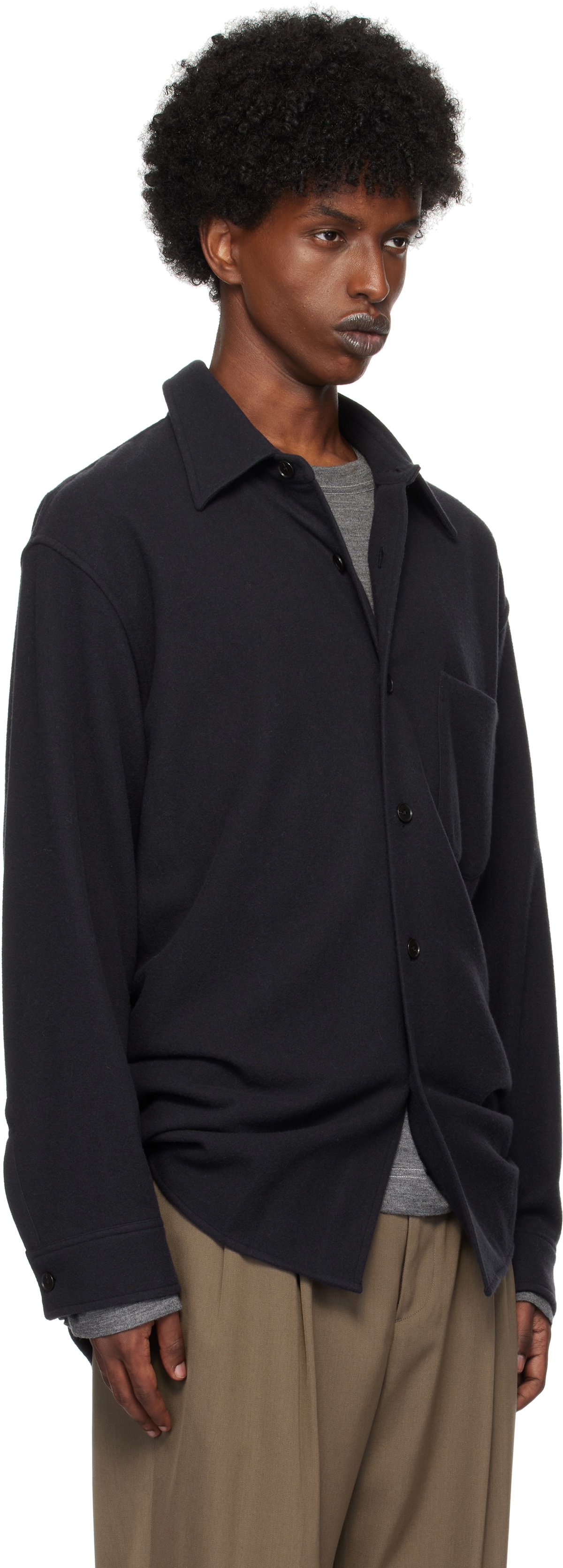 AURALEE Black Brushed Super Fine Wool Flannel Shirt Auralee