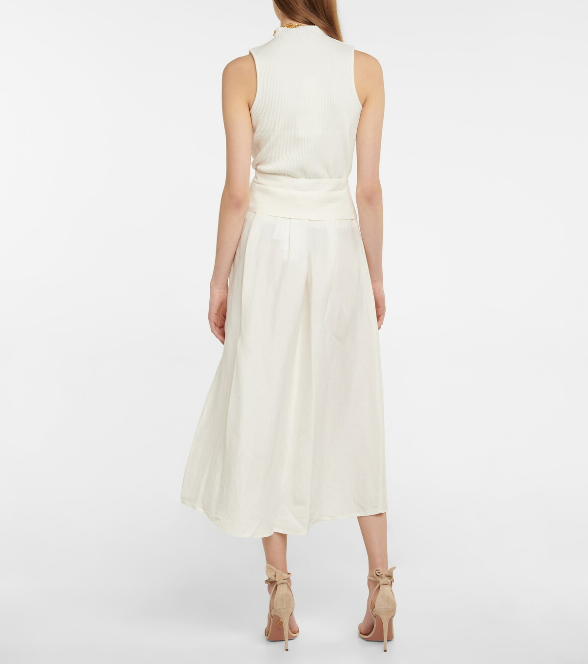 Vince - Belted linen-blend midi skirt Vince