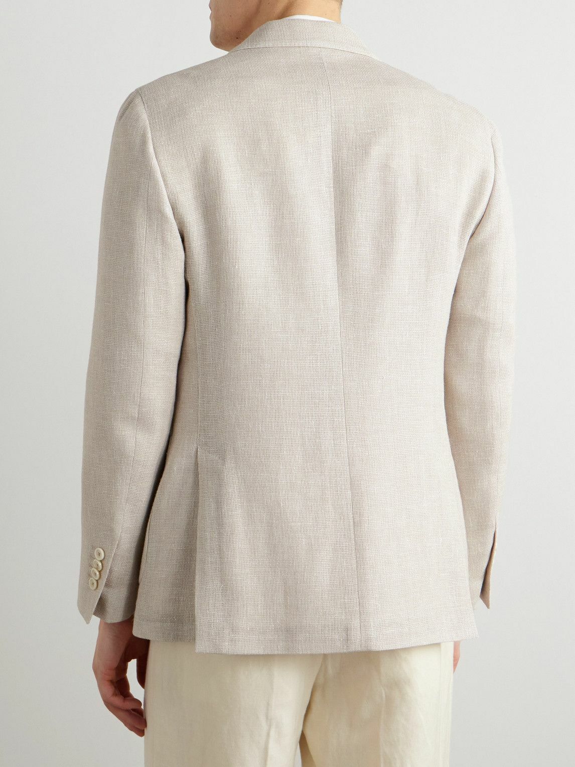 Lardini - Double-Breasted Linen and Wool-Blend Crepe Blazer - Neutrals ...