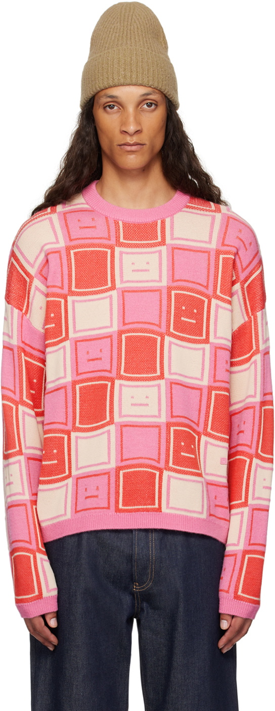 Acne Studios Pink & Beige Jacquard Sweater Acne Studios