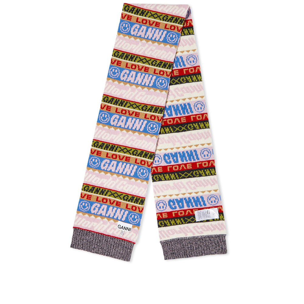 GANNI Women's Graphic Wool Scarf in Multicolour GANNI
