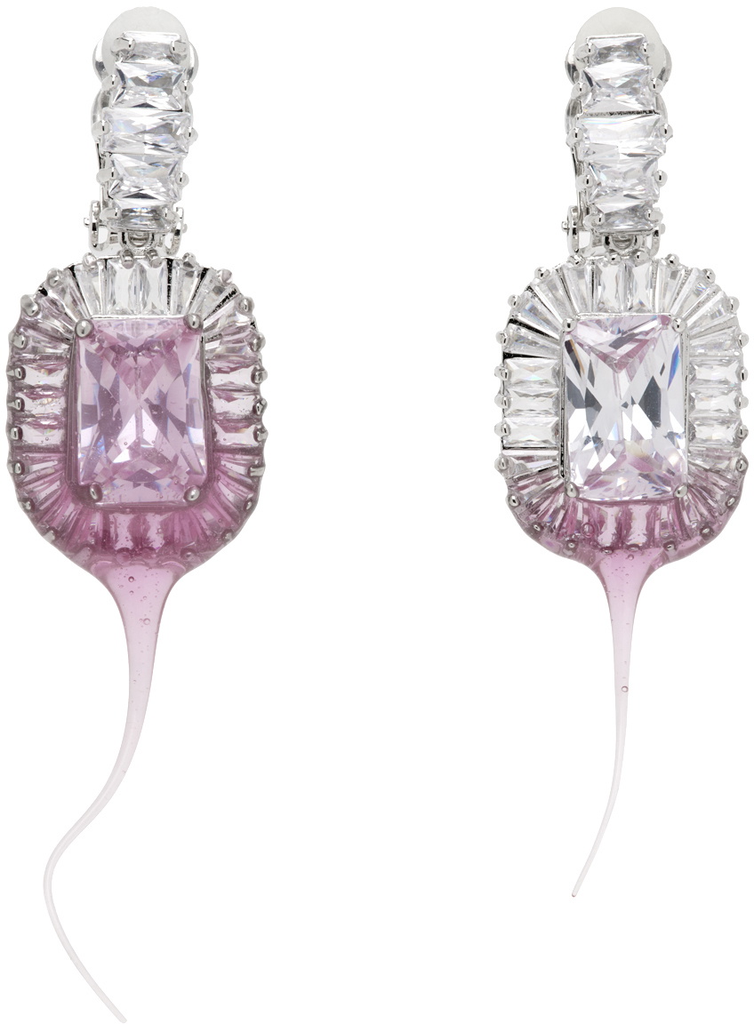 Ottolinger SSENSE Exclusive Silver & Pink Diamond Dip Clip Earrings ...