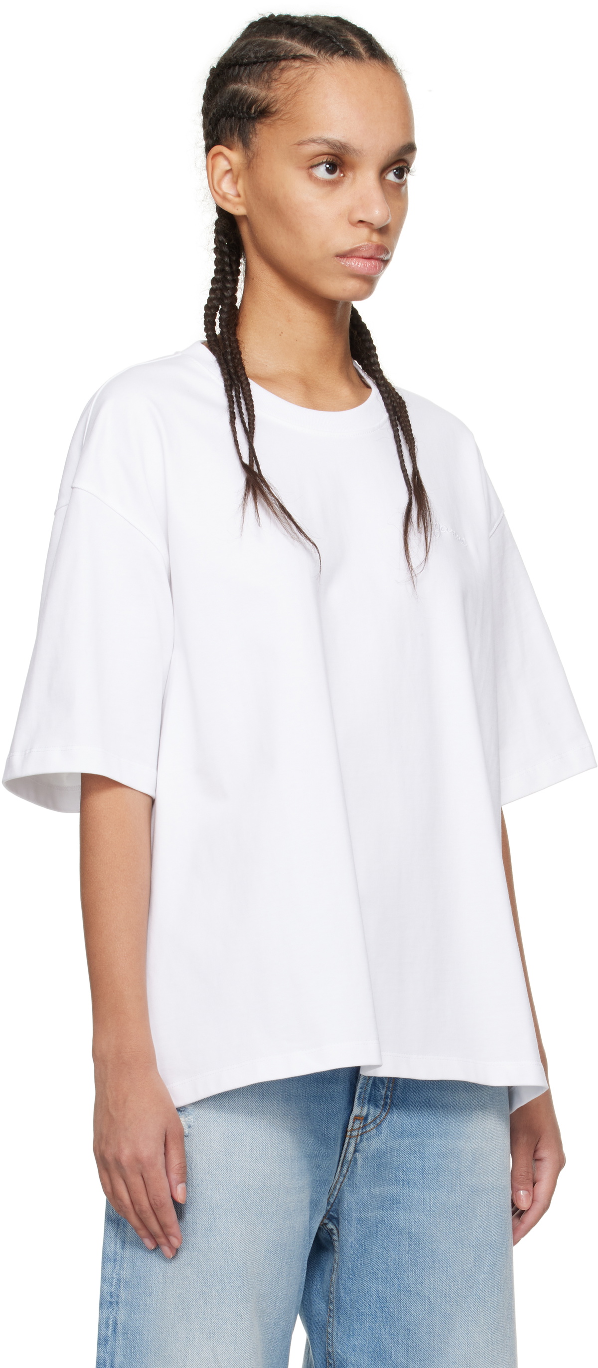 GANNI White Heavy Cotton Drop Shoulder Open Back T-shirt GANNI