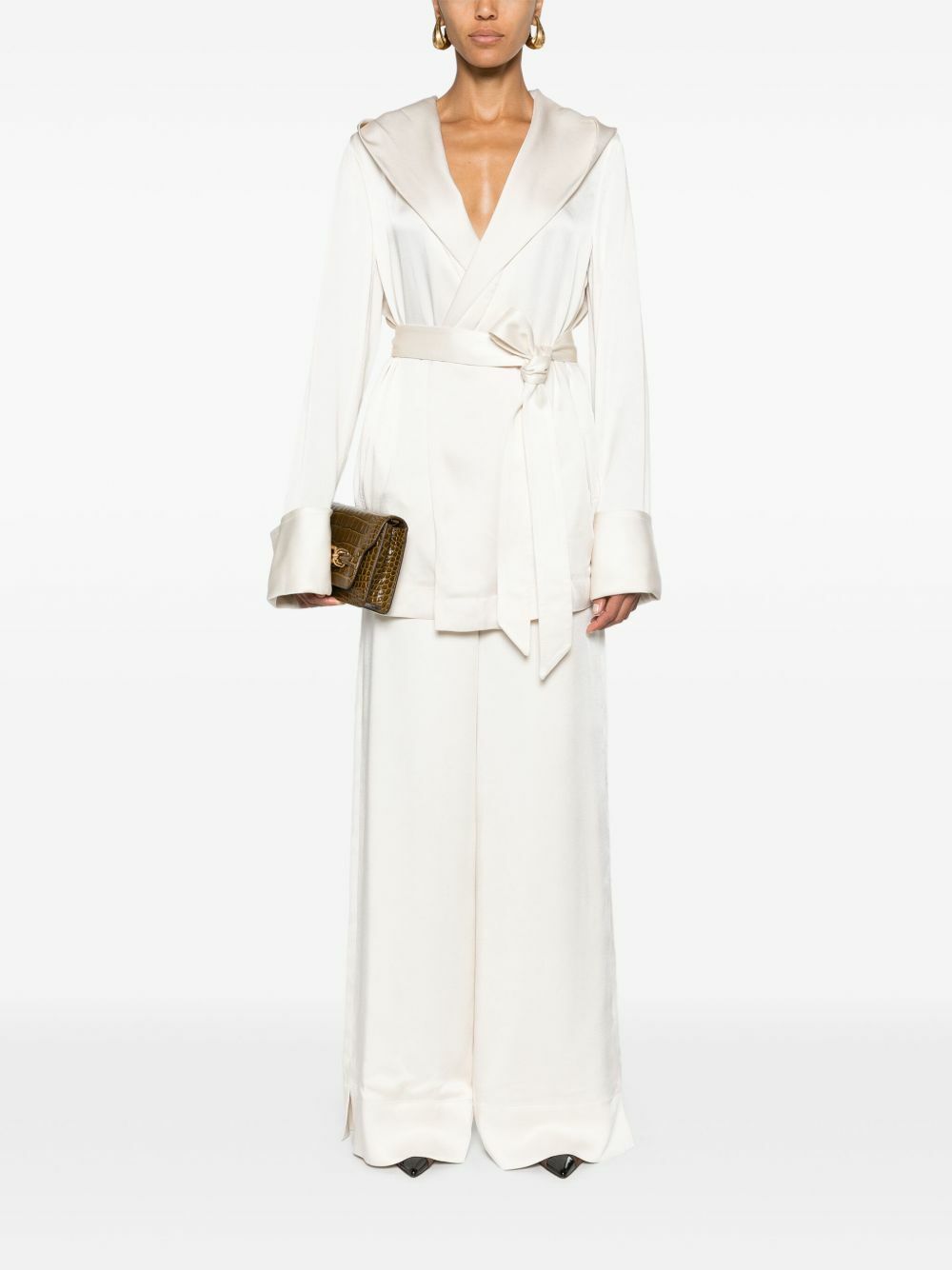 Saint Laurent Neutral Self Tie Hooded Jacket Saint Laurent