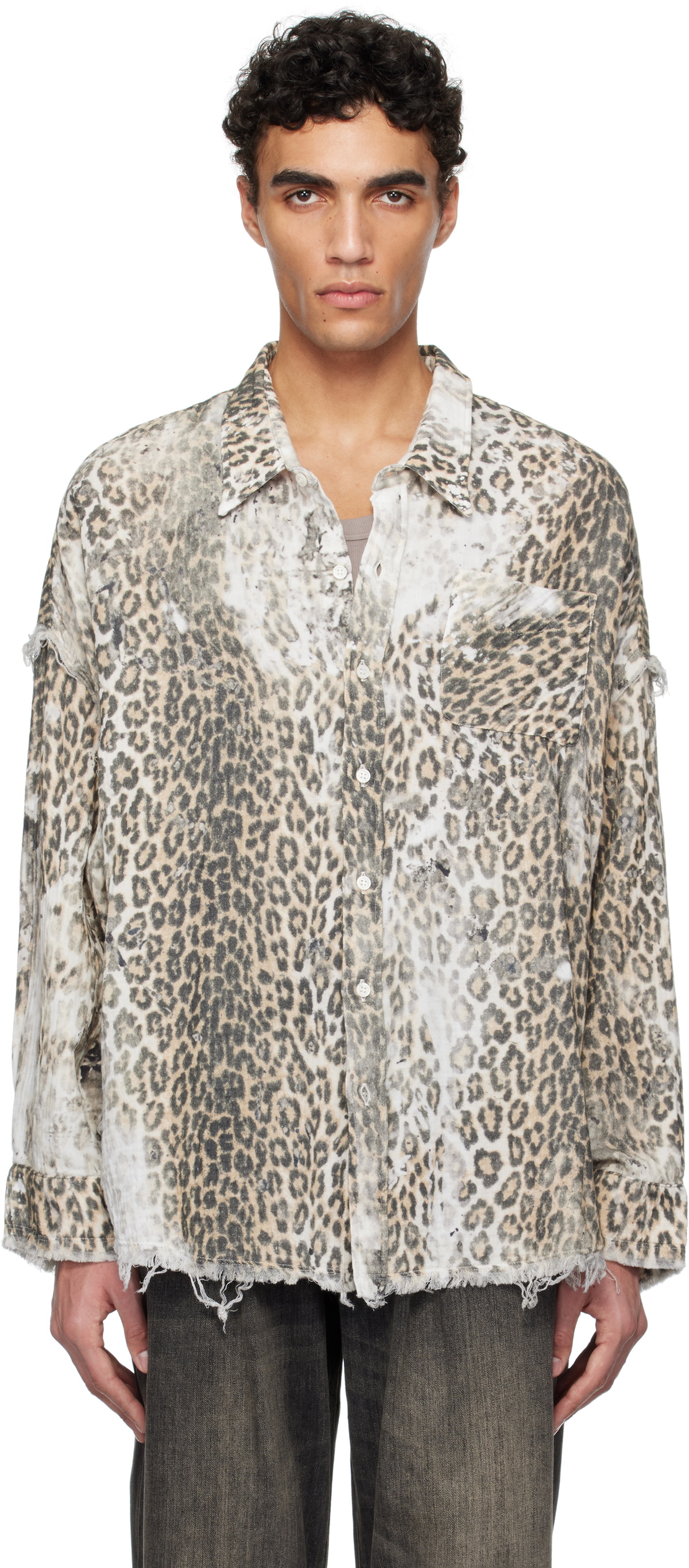 R13 Brown Shredded Seam Drop Neck Shirt R13