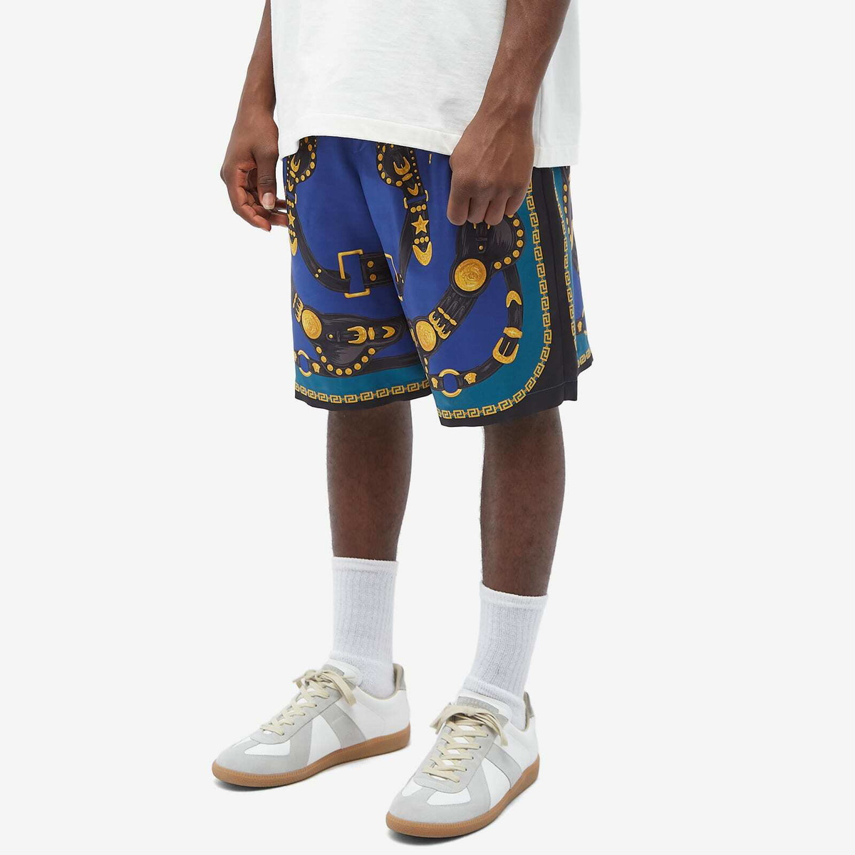 Versace Men's Baroque Silk Short in Blue Versace